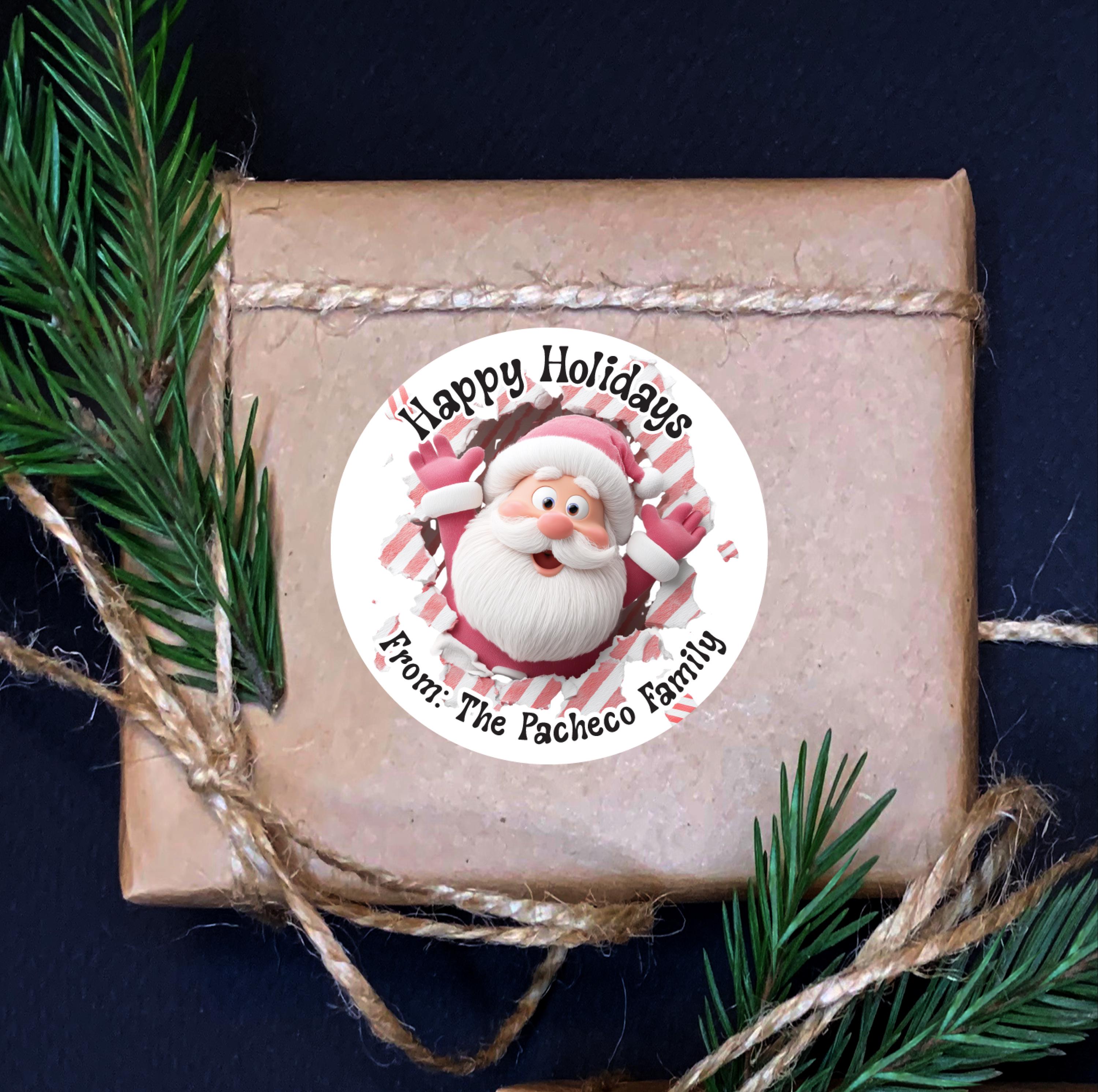 Personalized Santa Burst Candy Cane Stickers – Custom Family Name ...