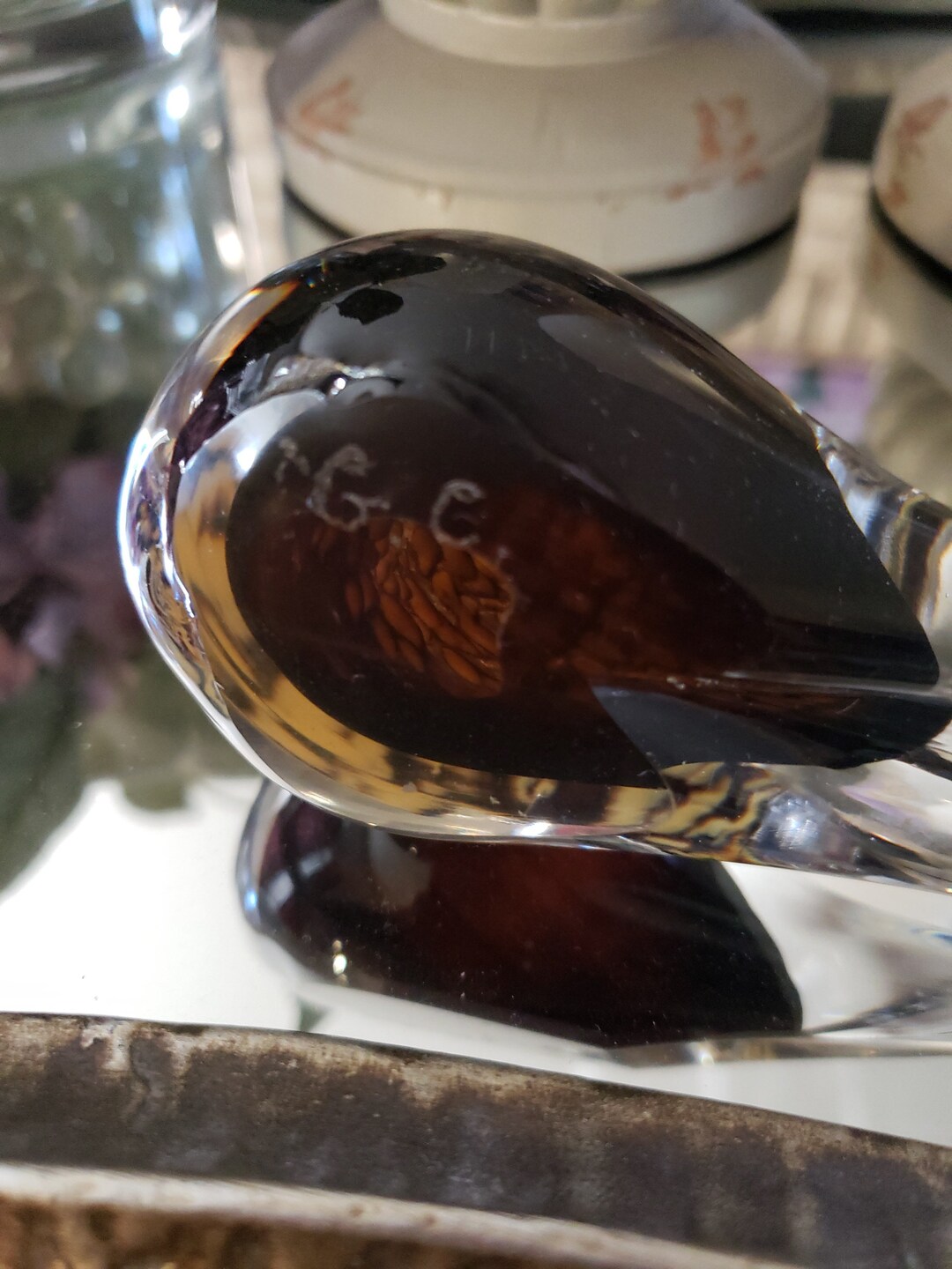 Viking Art Glass Bird Black Gold - Etsy