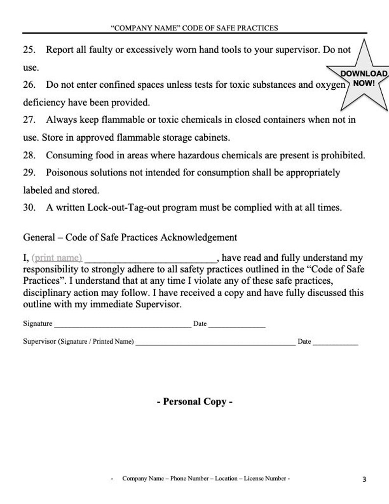 Code of Safe Practices Word-template - Etsy