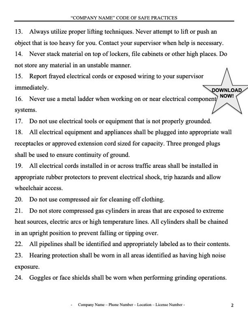 Code of Safe Practices Word-template - Etsy