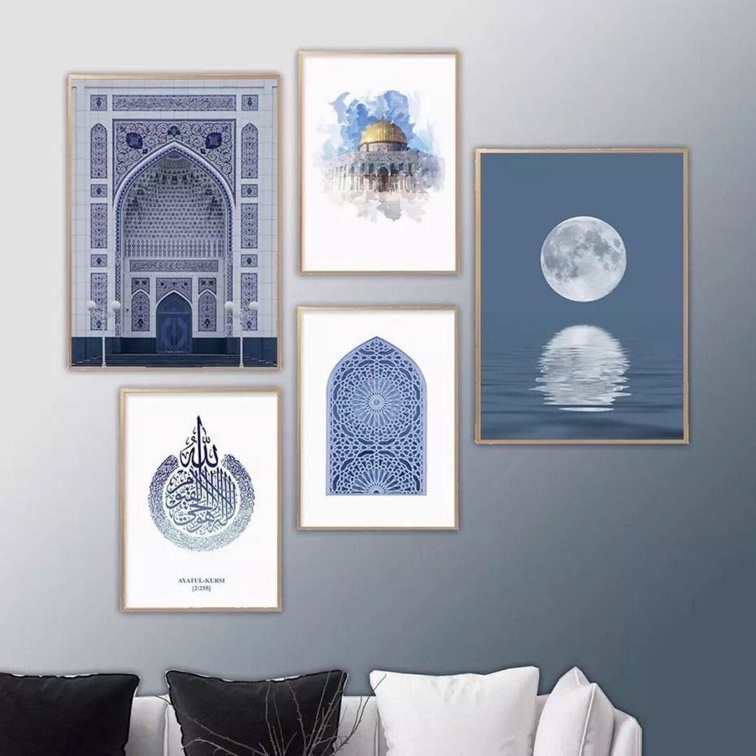 Islamic Wall Art Blue Tashkent Mosque Muslim Canvas Sea Moon Painting ...