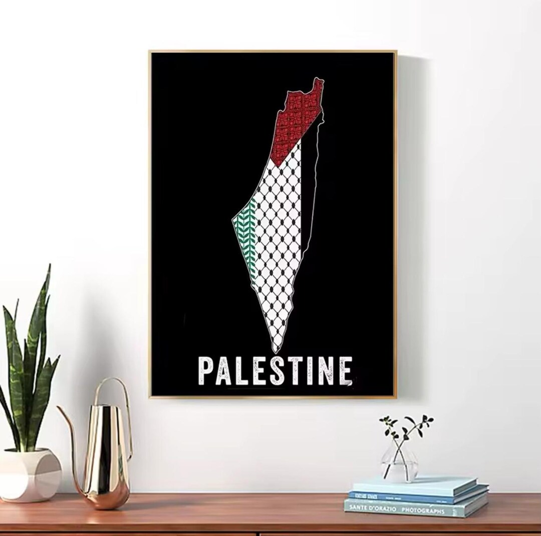 Palestine Map in Palestinian Flag Colour With Keffiyeh Design Bold ...