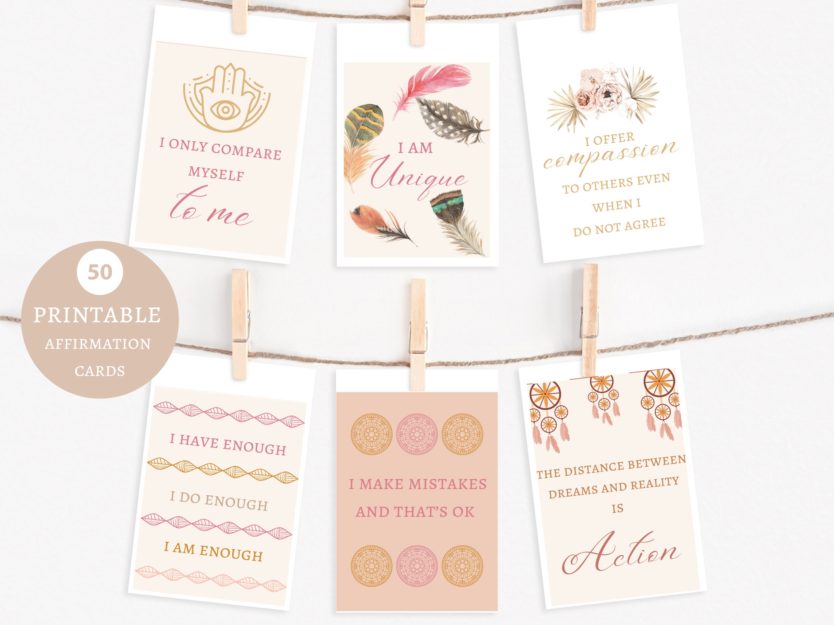 Boho Affirmation Cards, Printable Affirmations, Motivational Cards ...