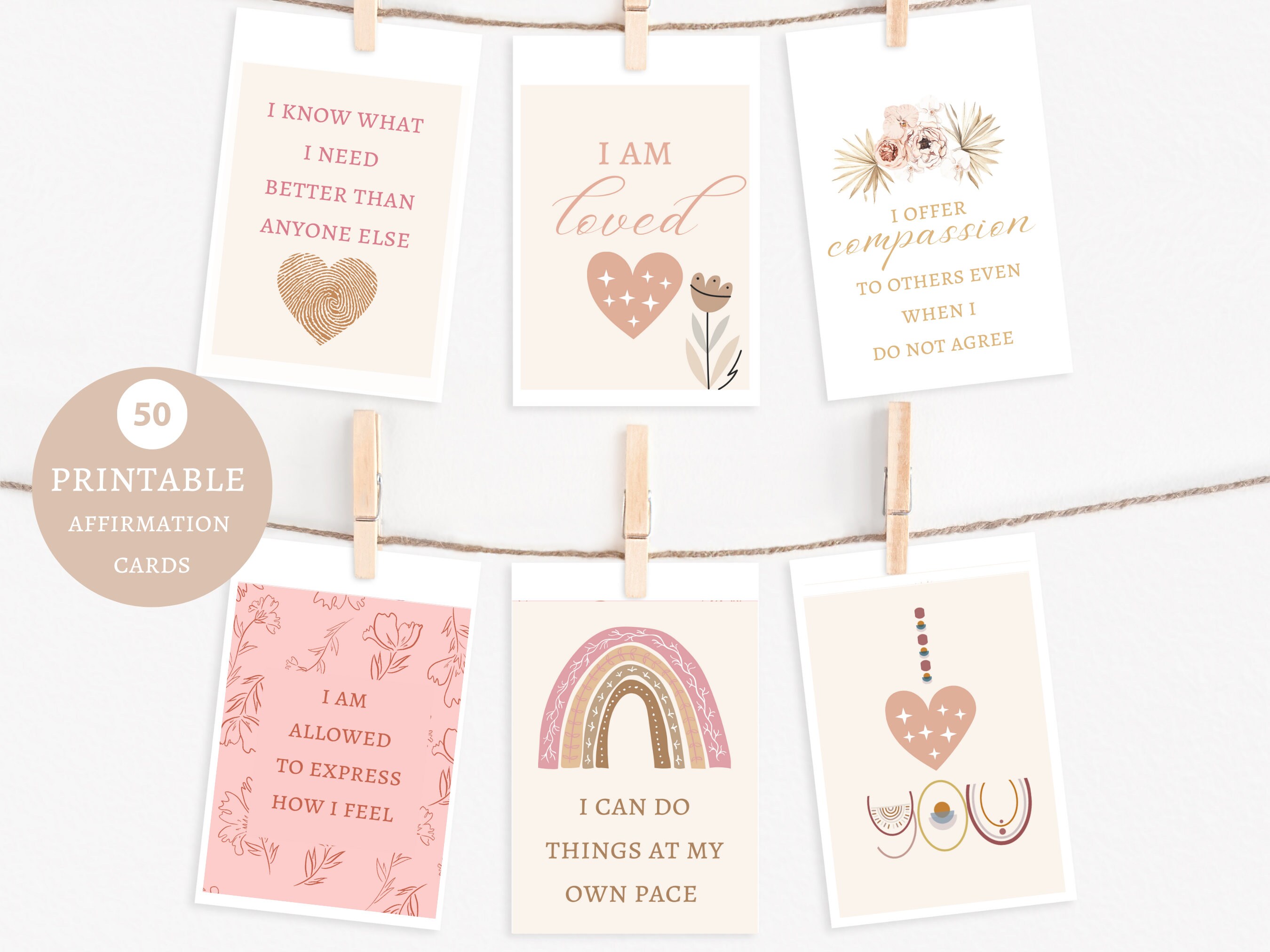 Boho Affirmation Cards, Printable Affirmations, Motivational Cards ...