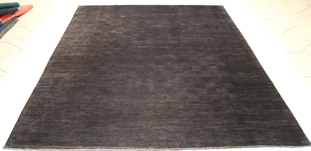 8x9 Gabbeh Area Rug, Dark Grey Afghan Hand Knotted Oriental Natural Dye ...