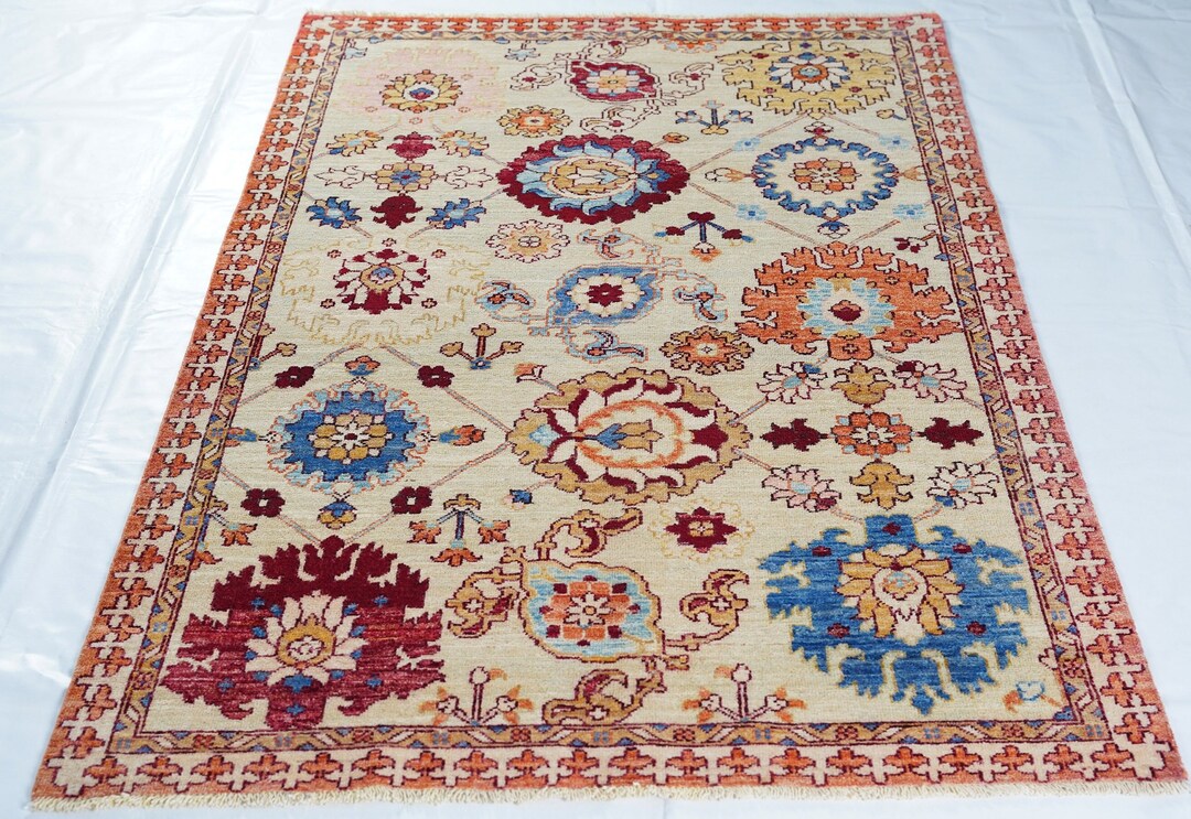 Boho 4x6 Chobi Area Rug Beige Afghan Handmade Oriental Veg Dyes Wool ...