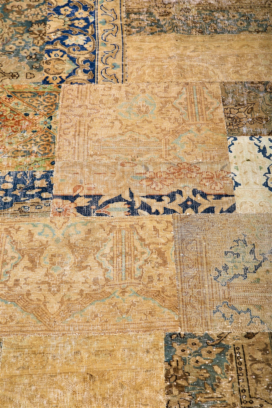 6x8 Patchwork Area Rug Beige Aghan Hand Knotted Natural Wool - Etsy