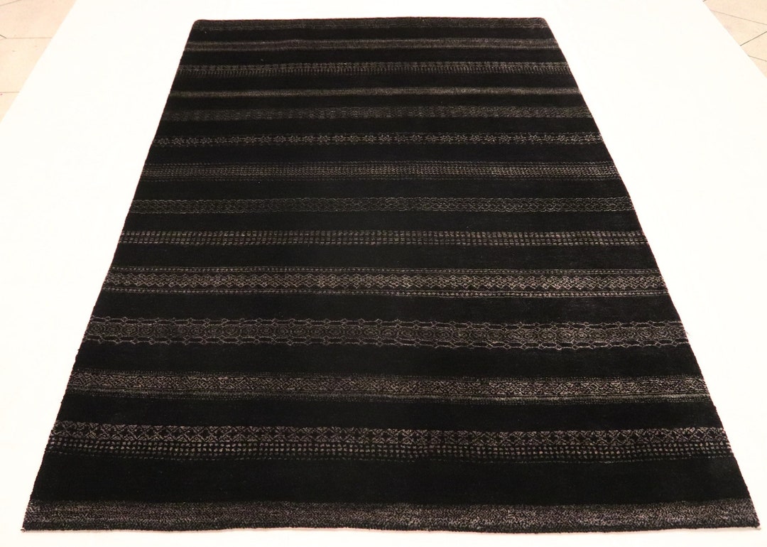 6x8 Black Gabbeh Rug, Afghan Hand Knotted Oriental Natural Dyes Wool ...