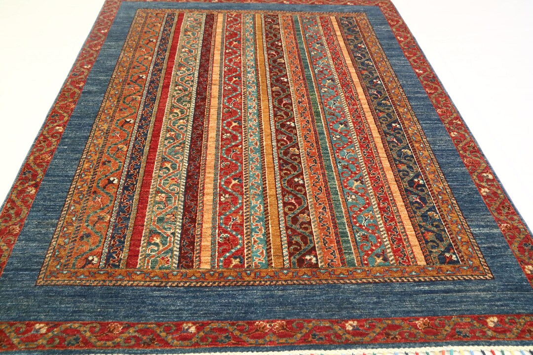 5x7 Ft Striped Shawl Design Area Rug Multicolor Turkish Handmade ...