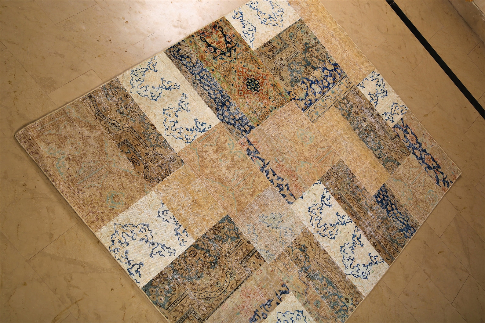 6x8 Patchwork Area Rug Beige Aghan Hand Knotted Natural Wool - Etsy