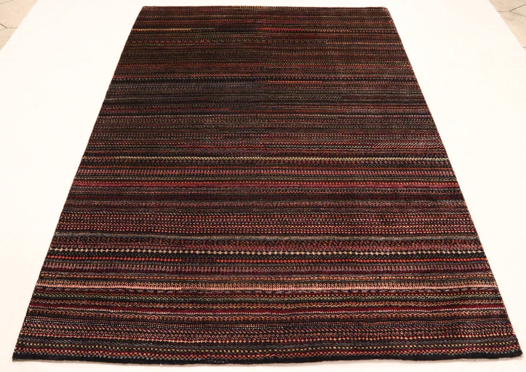 Black 6x8 Striped Gabbeh Rug, Hand Knotted Oriental Afghan Rug, Bedroom ...