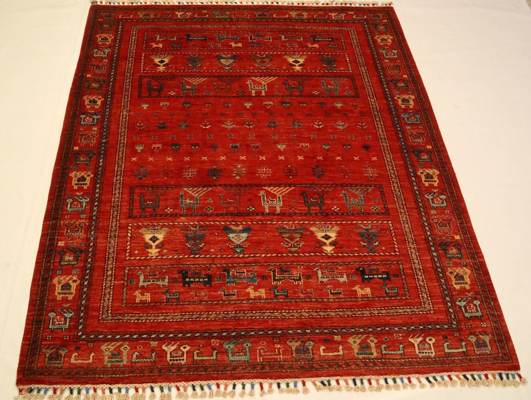 Red Tribal 5x7 Ft Gabbeh Fine Quality Area Rug Afghan Hand - Etsy