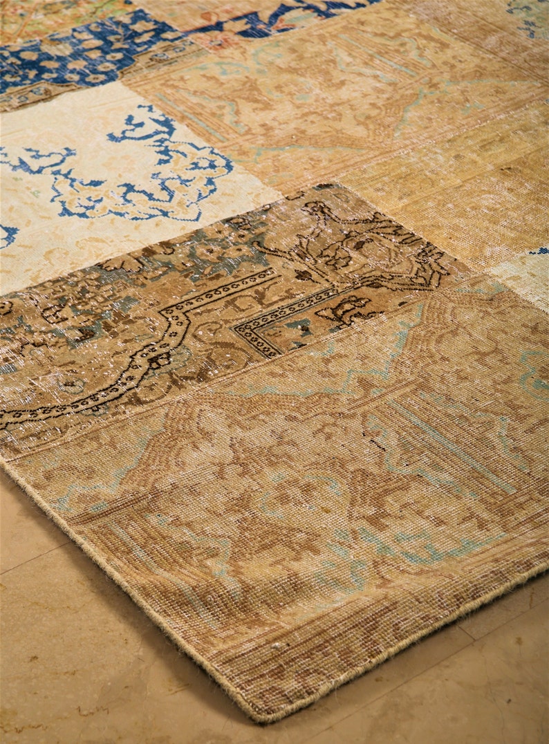 6x8 Patchwork Area Rug Beige Aghan Hand Knotted Natural Wool - Etsy