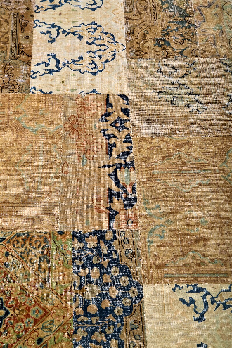 6x8 Patchwork Area Rug Beige Aghan Hand Knotted Natural Wool - Etsy