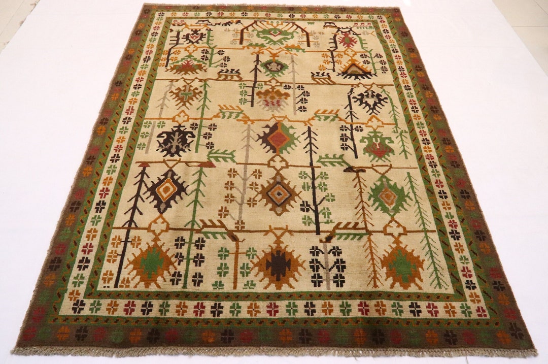 6x8 Beige Oushak Rug, Turkish Handmade Oriental Boho Natural Dye Soft ...