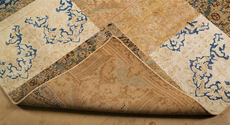 6x8 Patchwork Area Rug Beige Aghan Hand Knotted Natural Wool - Etsy