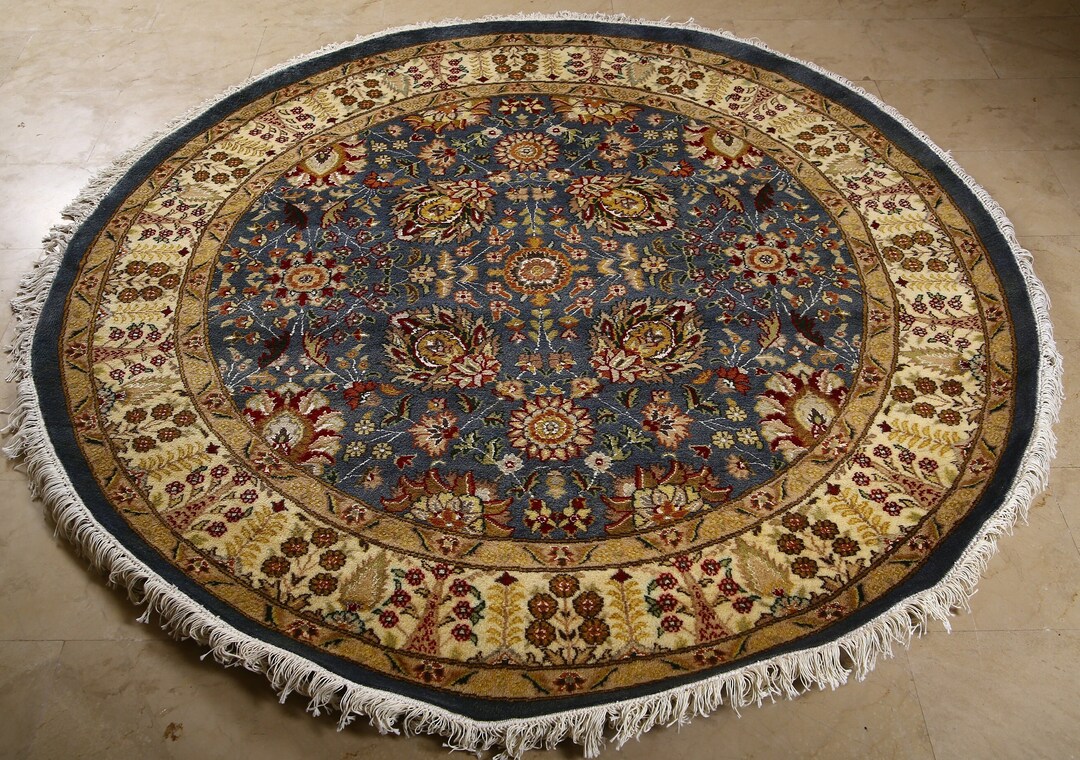Grey 6x6 Persian Style Round Area Rug Afghan Handmade Oriental Organic ...