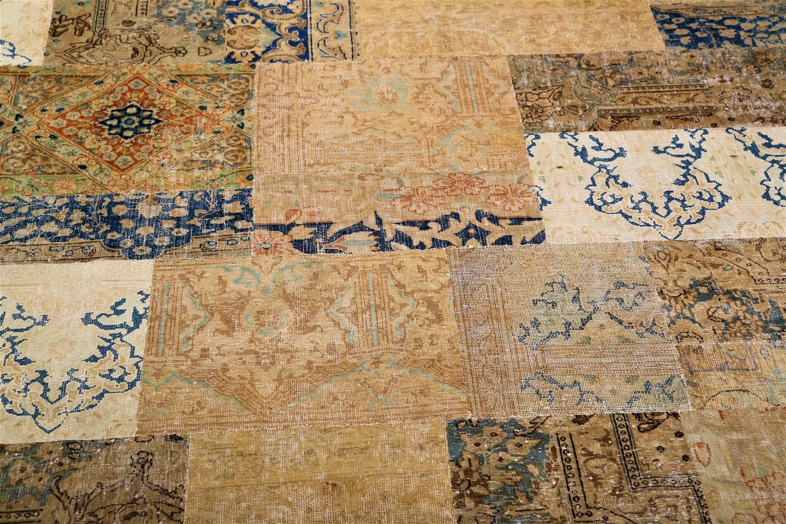 6x8 Patchwork Area Rug Beige Aghan Hand Knotted Natural Wool - Etsy