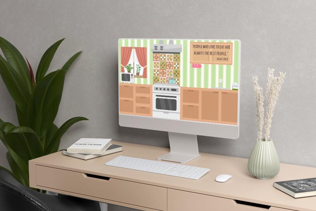 Cozy Kitchen Desktop Wallpaper - Green Walls & Tile Backsplash ...