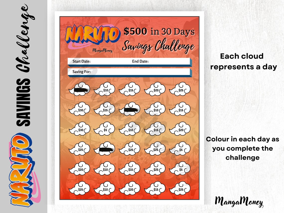 Anime Save 500 Dollars in 30 Days Anime Savings Challenge - Etsy