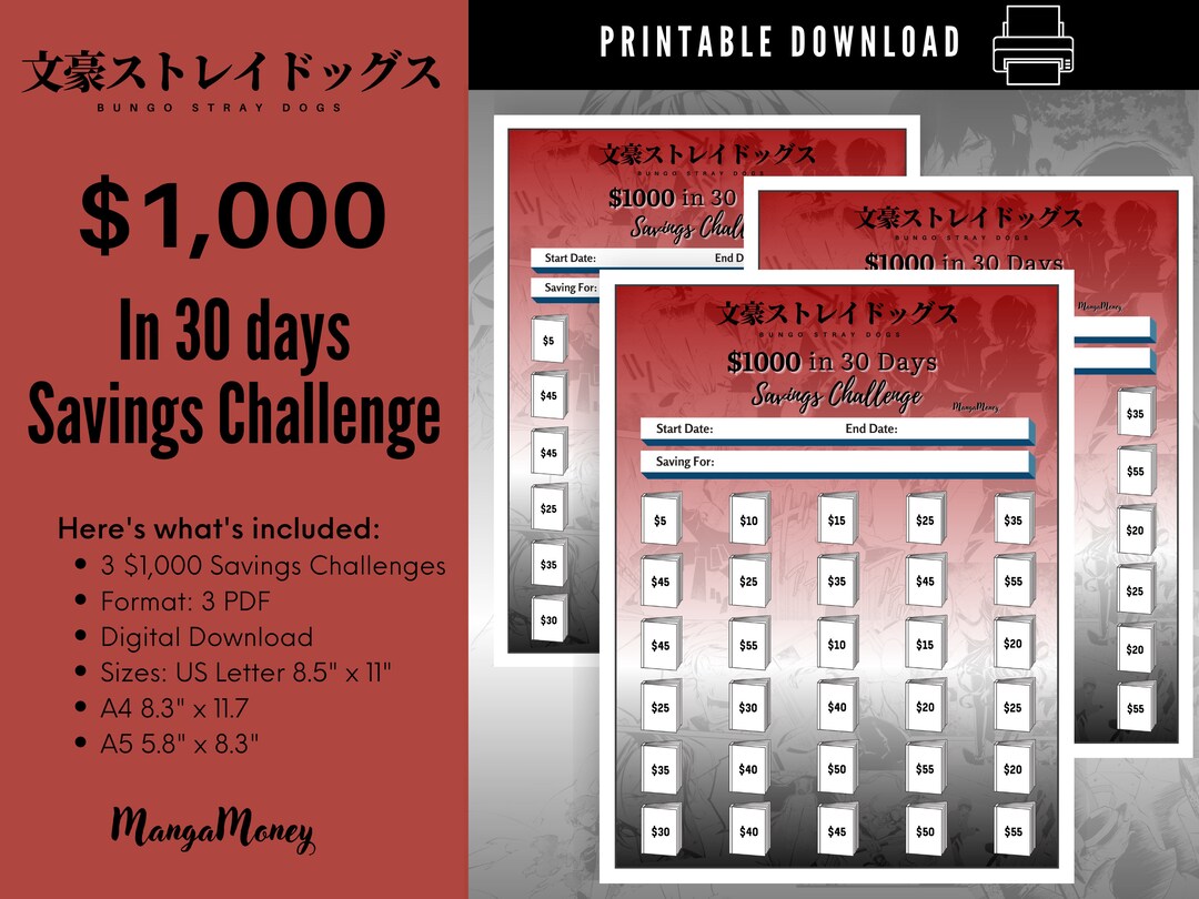 Anime Save 1,000 Dollars in 30 Days | Anime Savings Challenge | Monthly ...