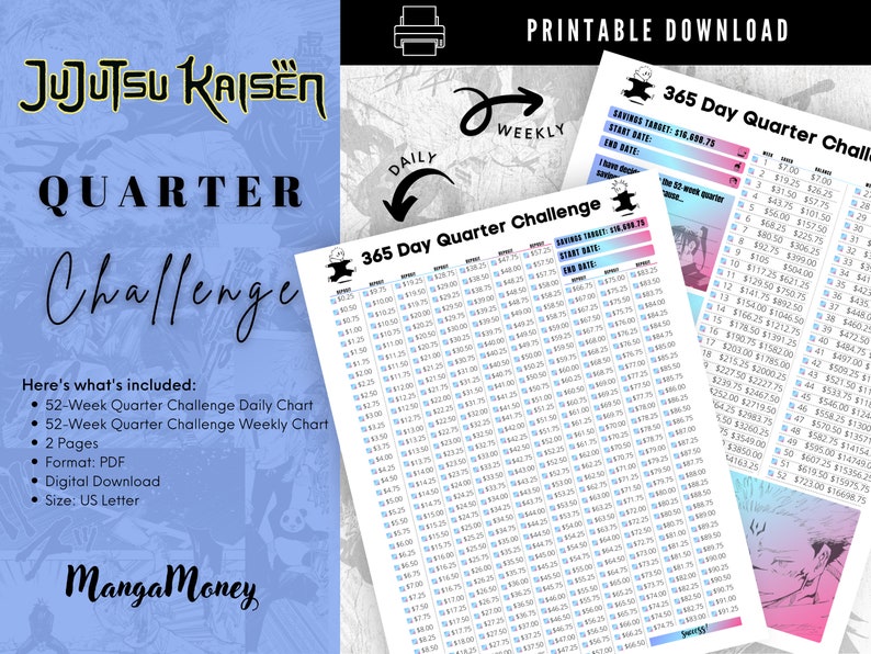 Anime 365 Day Quarter Savings Challenge || 52 Week Savings Challenge ...