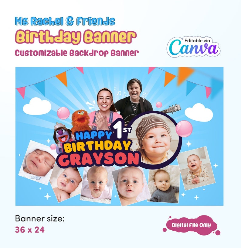 Ms Rachel Birthday Banner Backdrop Blue, Ms Rachel Birthday Banner for ...