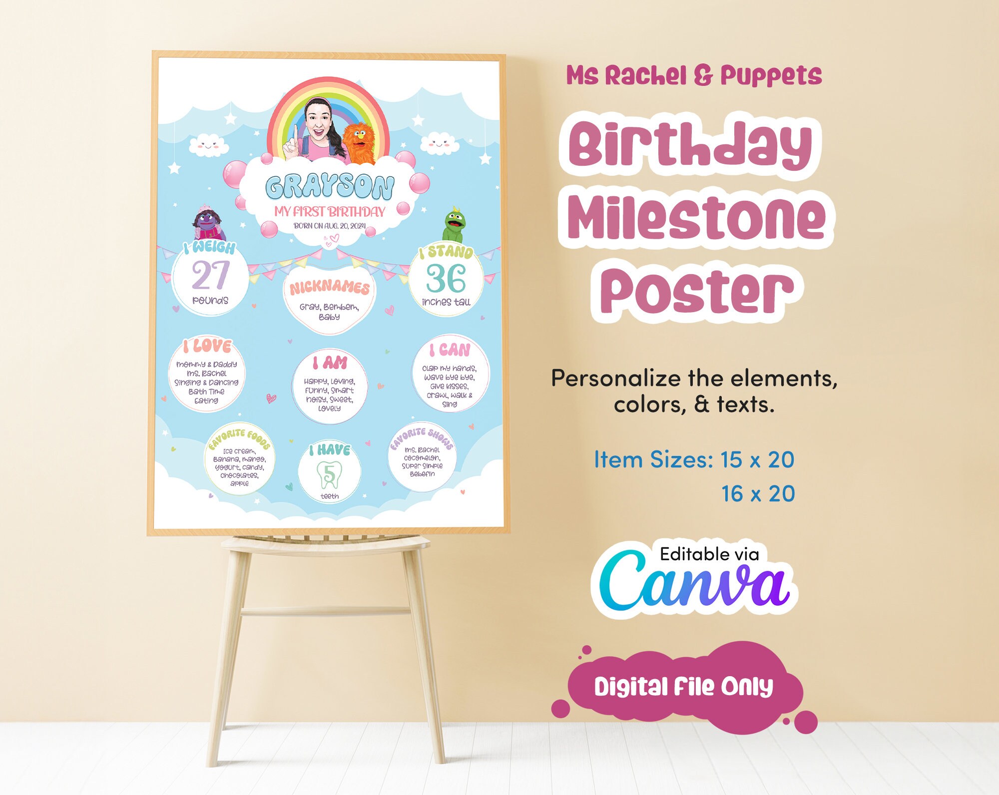 Ms Rachel Blue Birthday Milestone Sign Poster, Birthday for Baby Boy ...