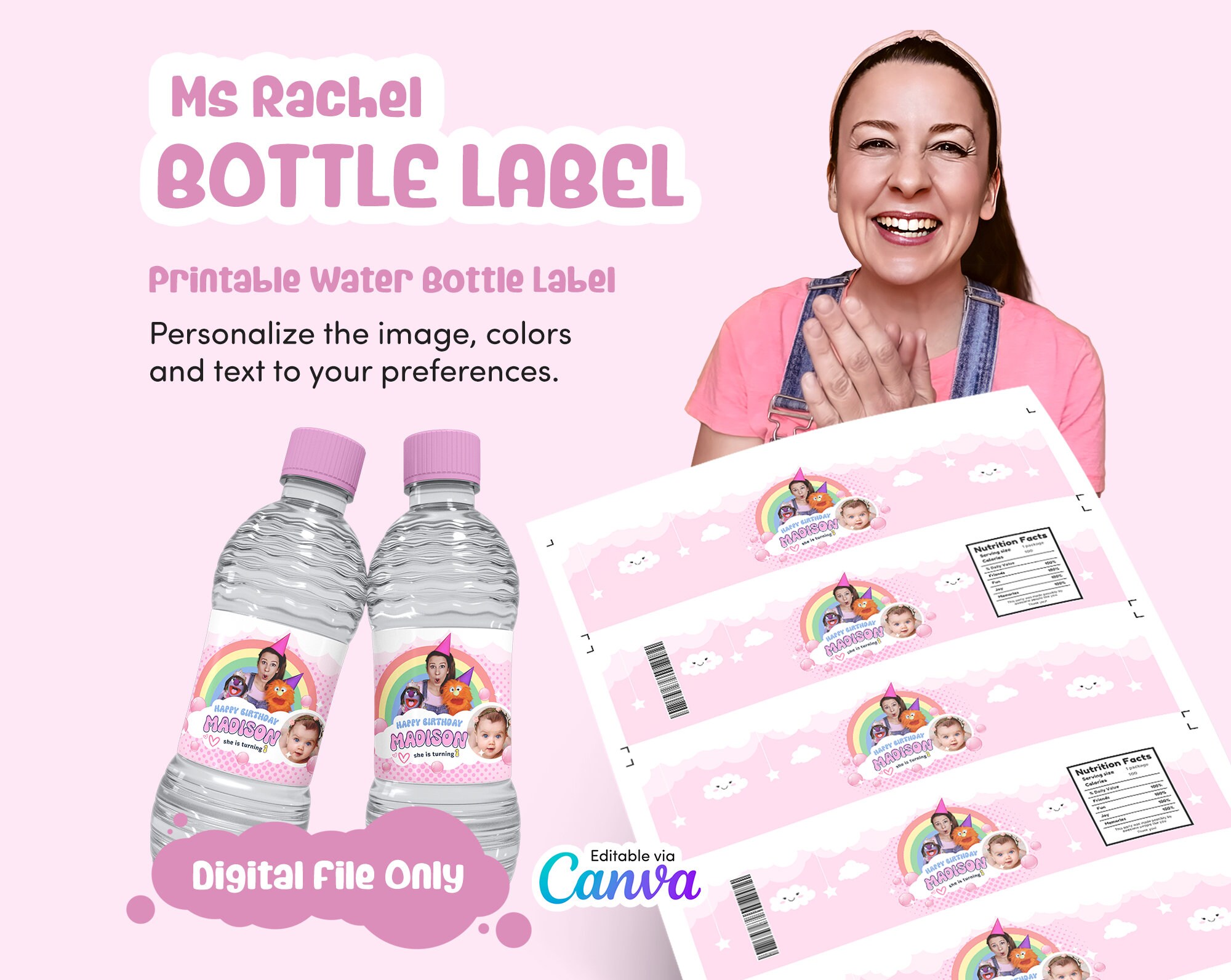 Ms. Rachel Water Bottle Label, Songs for Littles Water Bottle Label ...