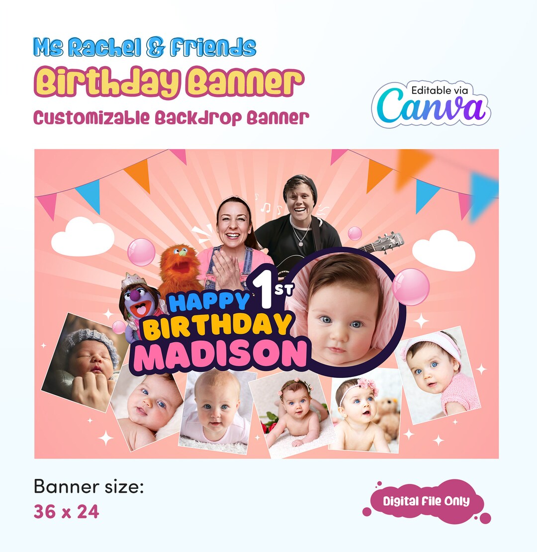 Ms Rachel Birthday Banner Backdrop Pink, Ms Rachel Birthday Banner for ...