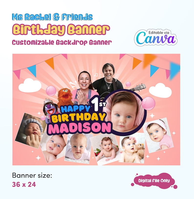 Ms Rachel Birthday Banner Backdrop Pink Ms Rachel Birthday - Etsy