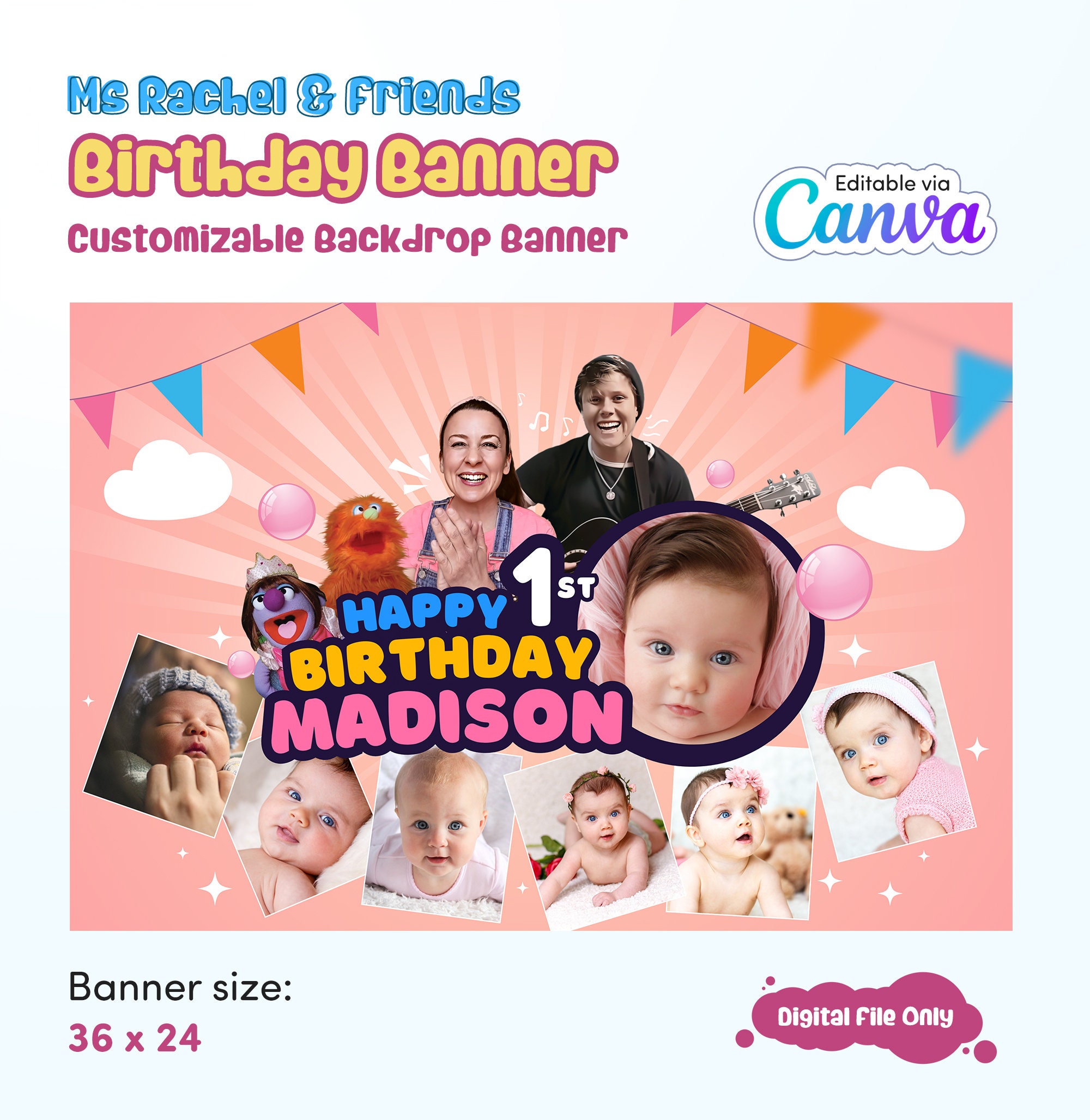 Ms Rachel Birthday Banner Backdrop Pink Ms Rachel Birthday - Etsy