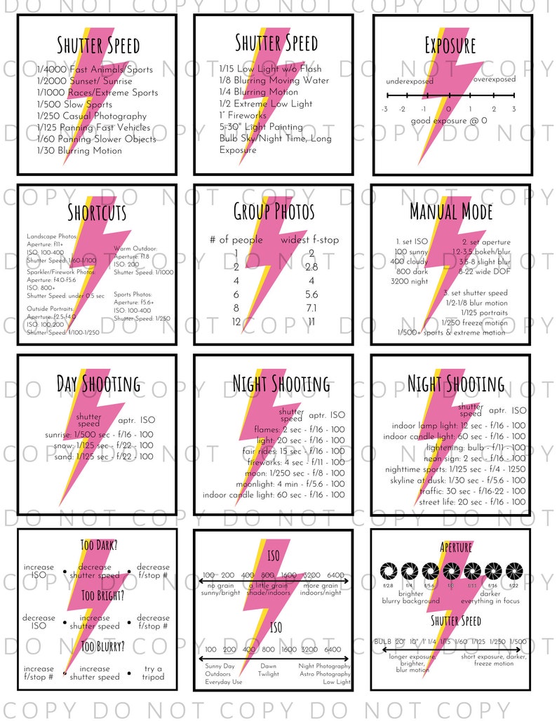 DSLR Cheat Sheet Cards Lightning Bolt - Etsy