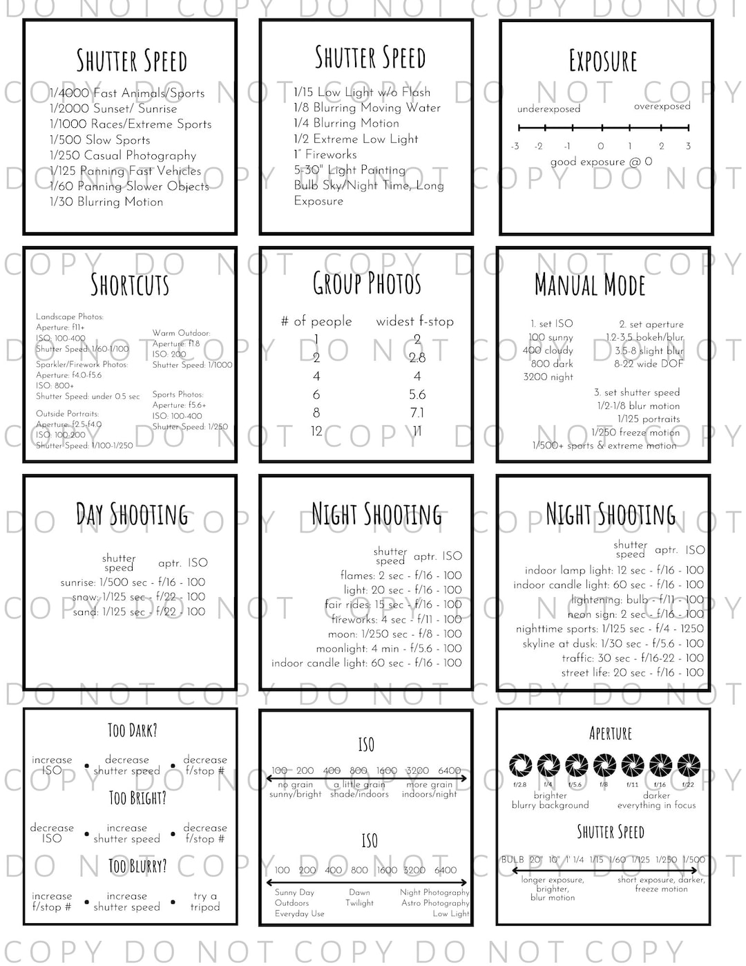 DSLR Cheat Sheet Plain - Etsy
