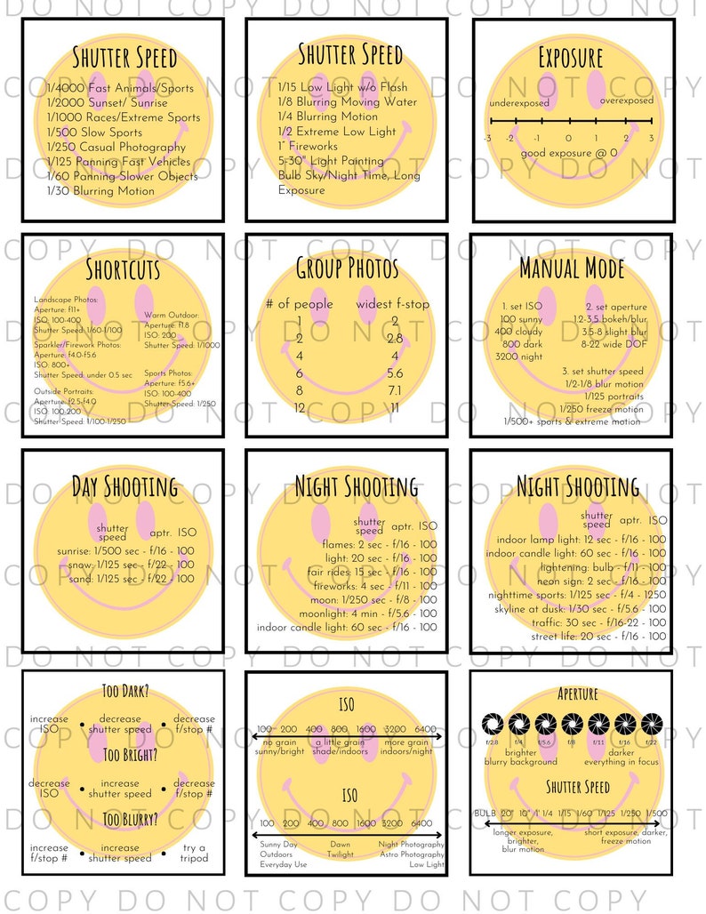 DSLR Cheat Sheet Cards - Retro Smiley - Etsy
