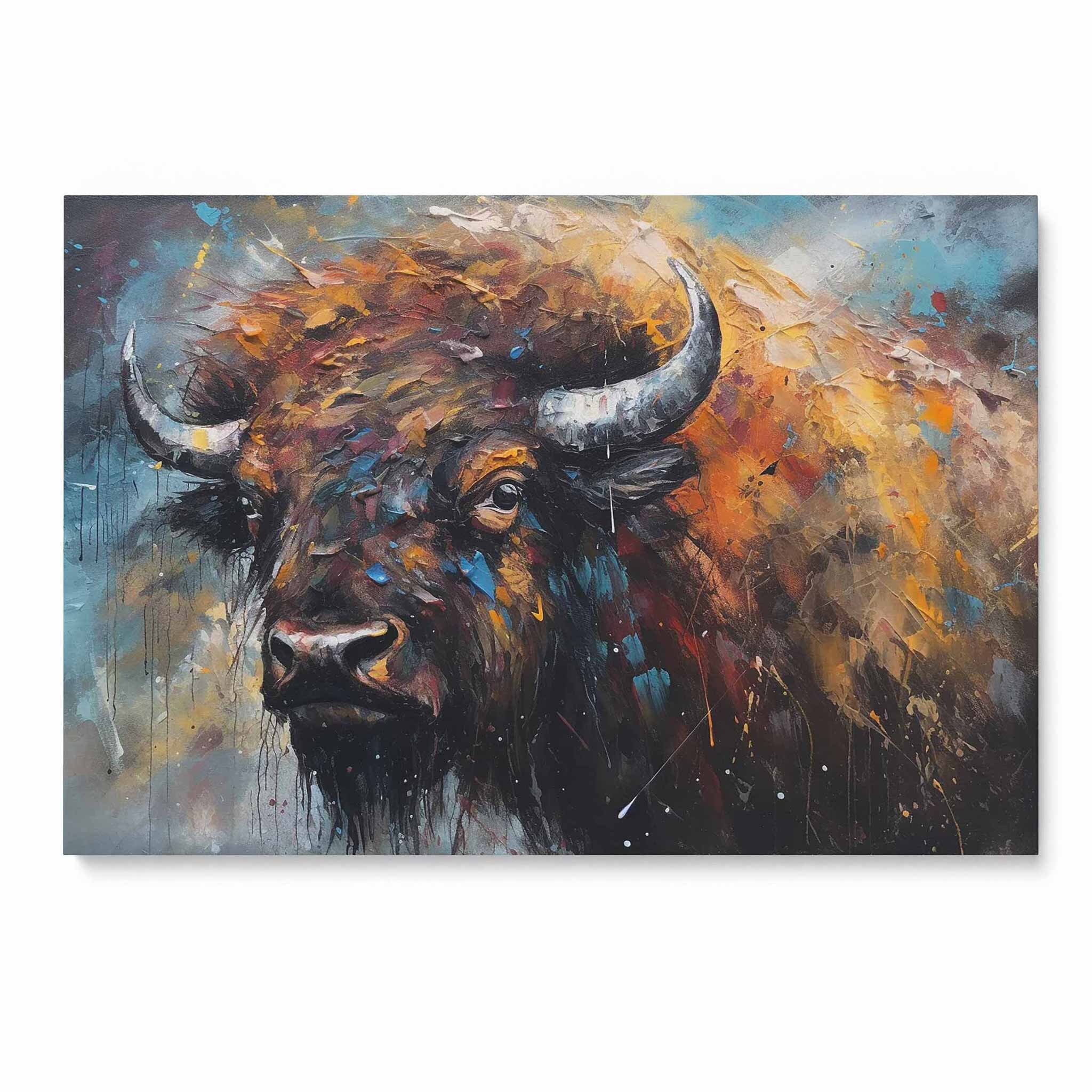 Bison Wildrind Leinwandbild, Wandbild Druck, Tier Gemälde, Leinwand ...