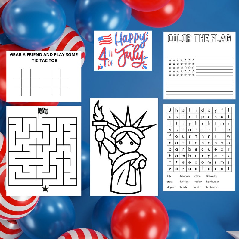 4th of July Independence Day Kids Activity Printable Placemat Instant ...