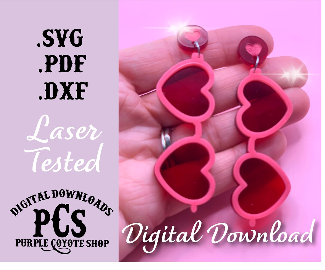 Digital Download Heart Glasses, SVG Heart Retro Glasses Earrings ...