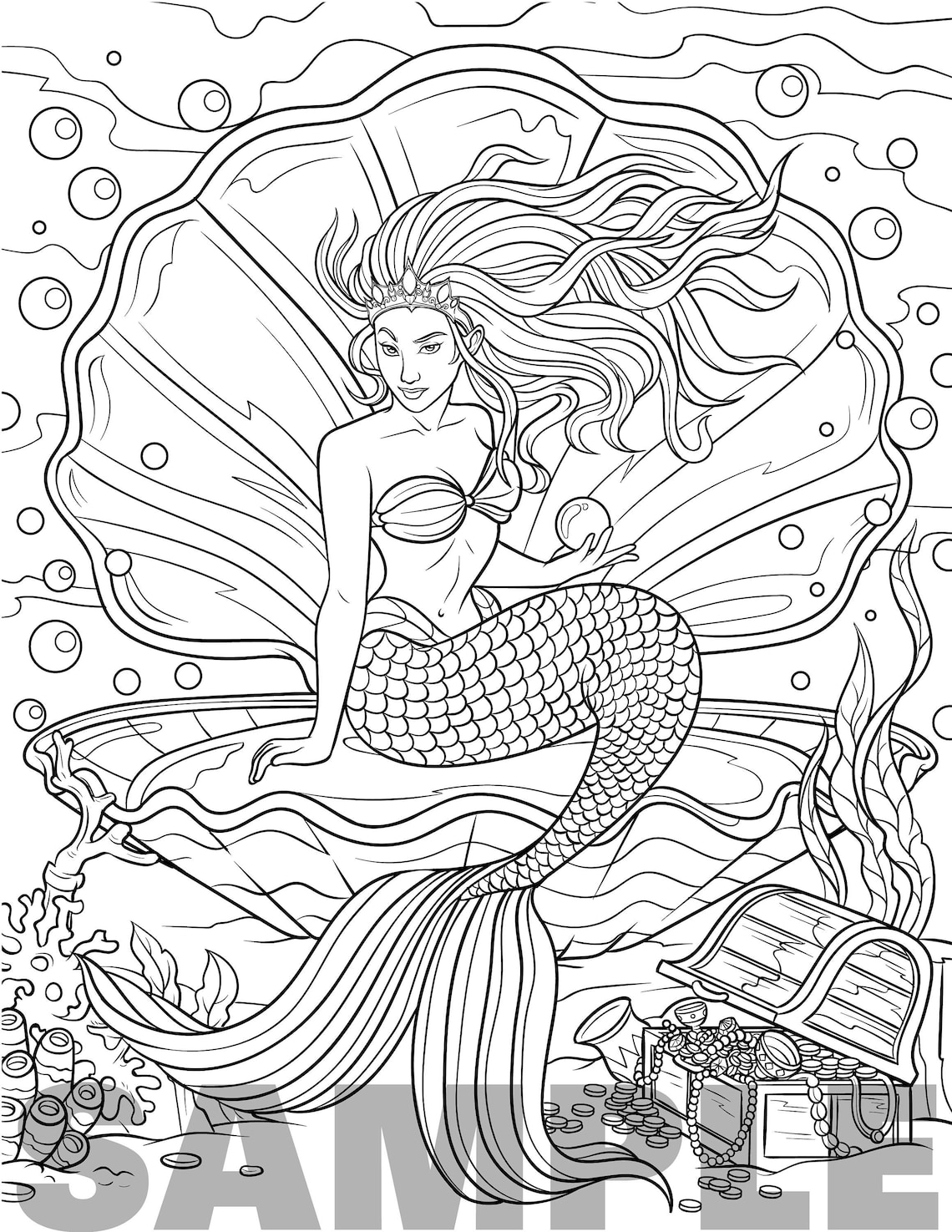 Mermaid Coloring Page for Adults - Etsy