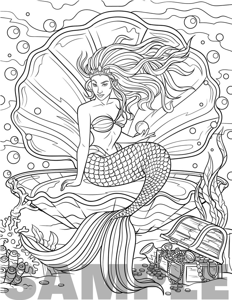 Mermaid Coloring Page for Adults - Etsy