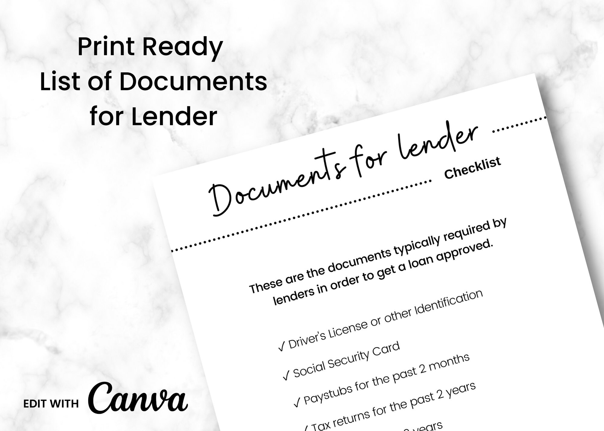 Clean Real Estate Checklist of Documents for Lender, Customizable Canva ...