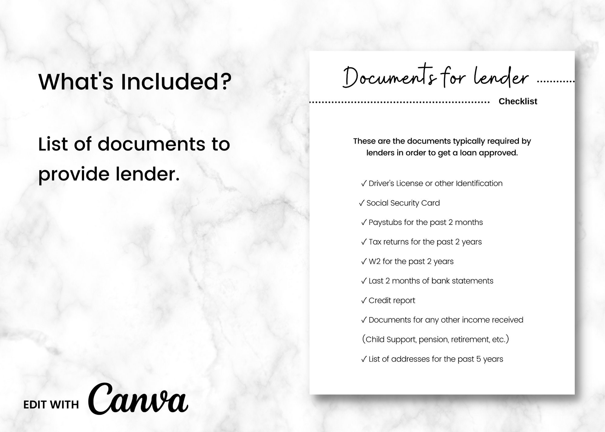 Clean Real Estate Checklist of Documents for Lender, Customizable Canva ...