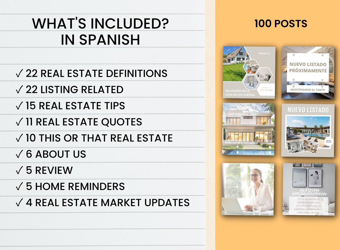 Spanish Real Estate Social Media Posts: Canva Template (100 Posts) - Etsy