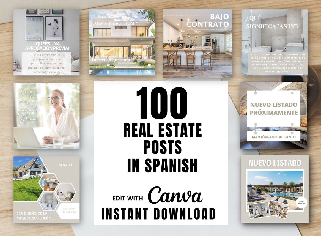 Spanish Real Estate Social Media Posts: Canva Template (100 Posts) - Etsy