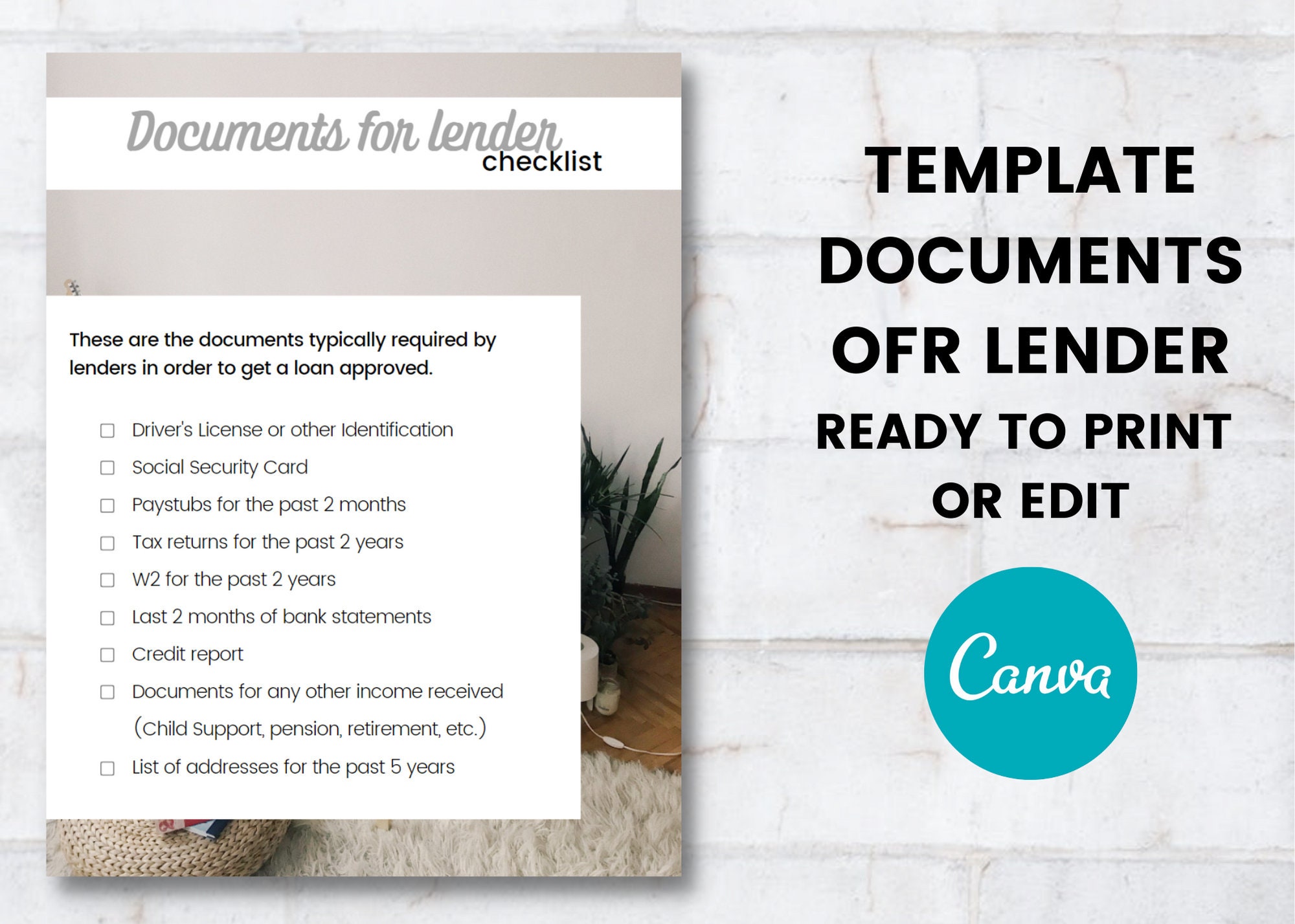 Real Estate Checklist of Documents for Lender, Customizable Canva ...