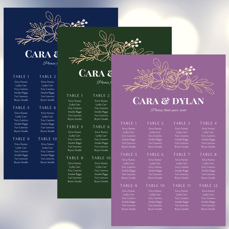 Wedding Welcome, Seating Chart, Guest List Editable Template, Fancy ...