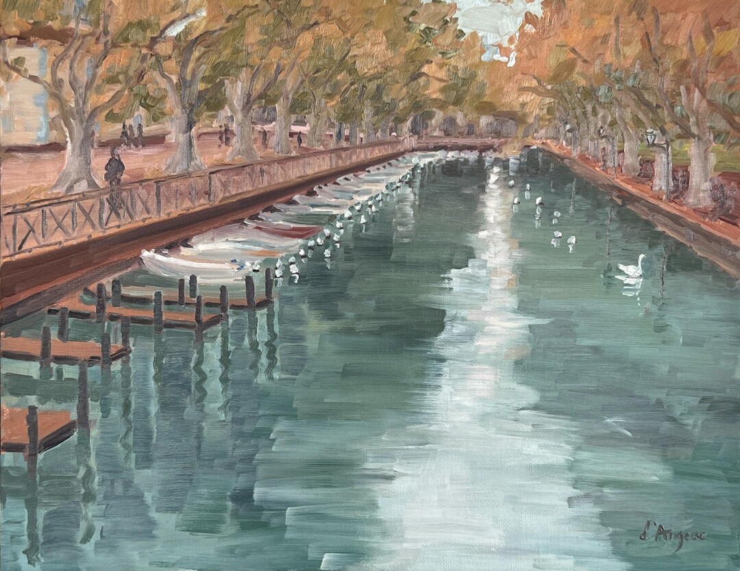 Annecy in the Fall Original 11x14 Oil Painting Landscape of the Canal ...