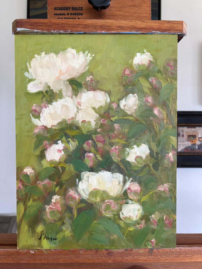Peonies 9x12in Original Fine Art Oil Painting on Panel White Peonies ...