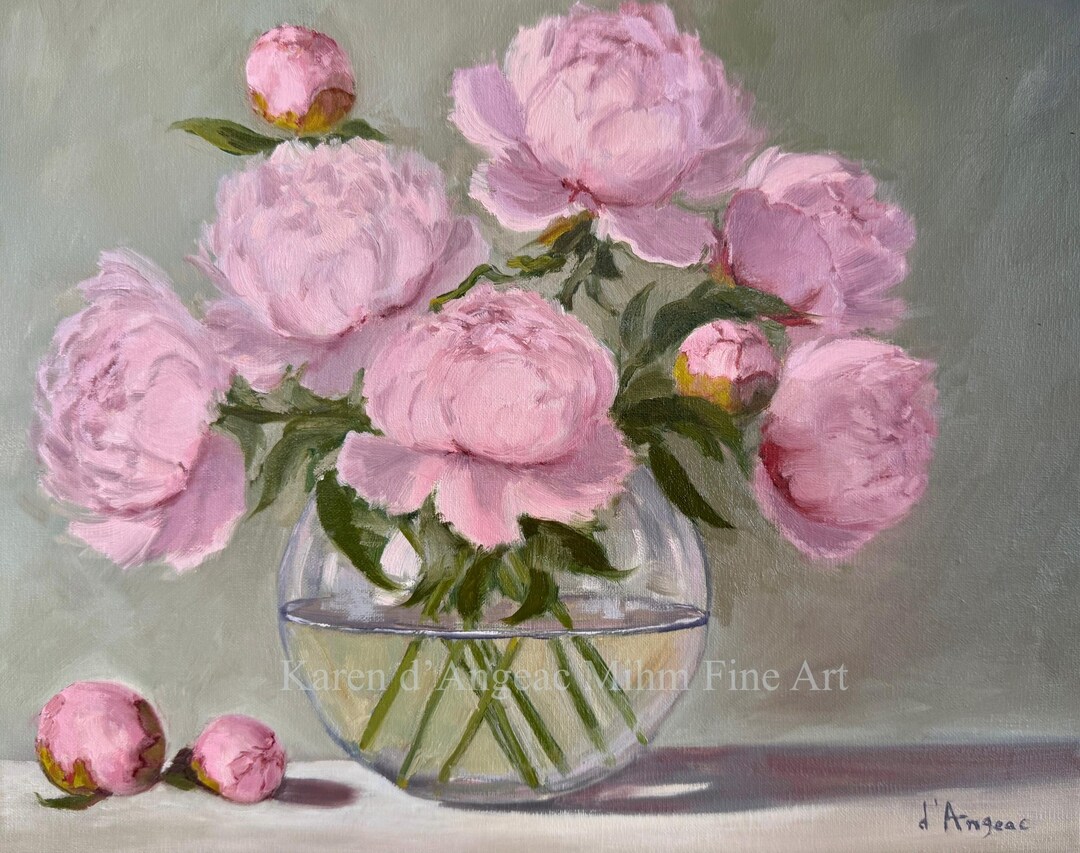 Peonies Art Print - Pink Floral Still Life, From an Original Oil ...