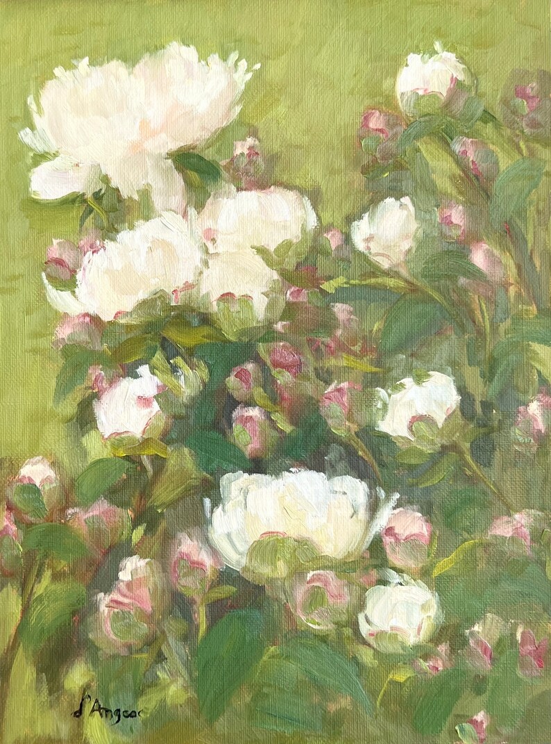 Peonies 9x12in Original Fine Art Oil Painting on Panel White Peonies ...